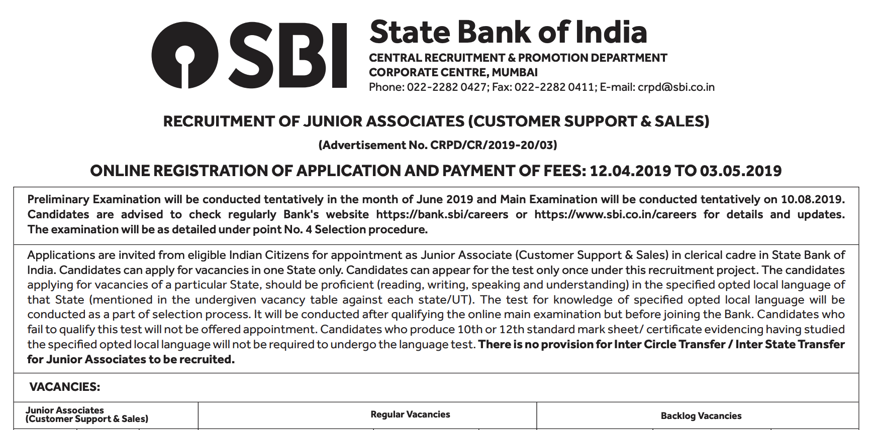 Download form for SBI Recruitment for Ex-Serviceman, DSX, Dependents