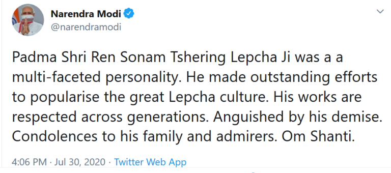 Padmashri Ren. Sonam Tshering Lepcha - In Memorium - The Darjeeling Chronicle